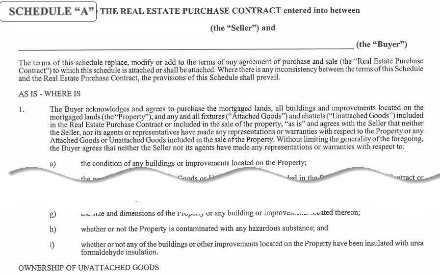 What is the “Schedule A” that goes with the Offer To Purchase a Calgary ...